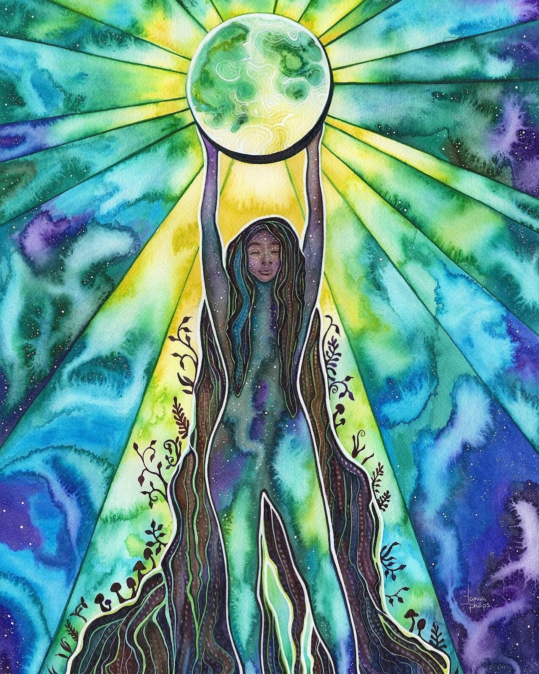 Moonweaver - Watercolour Print, Divine Feminine Sacred Luna Woman Mawu ...