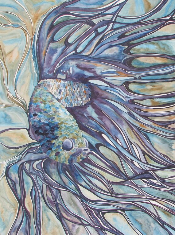 Items similar to Siamese Fighting Fish 5 x 7 print of detailed ...