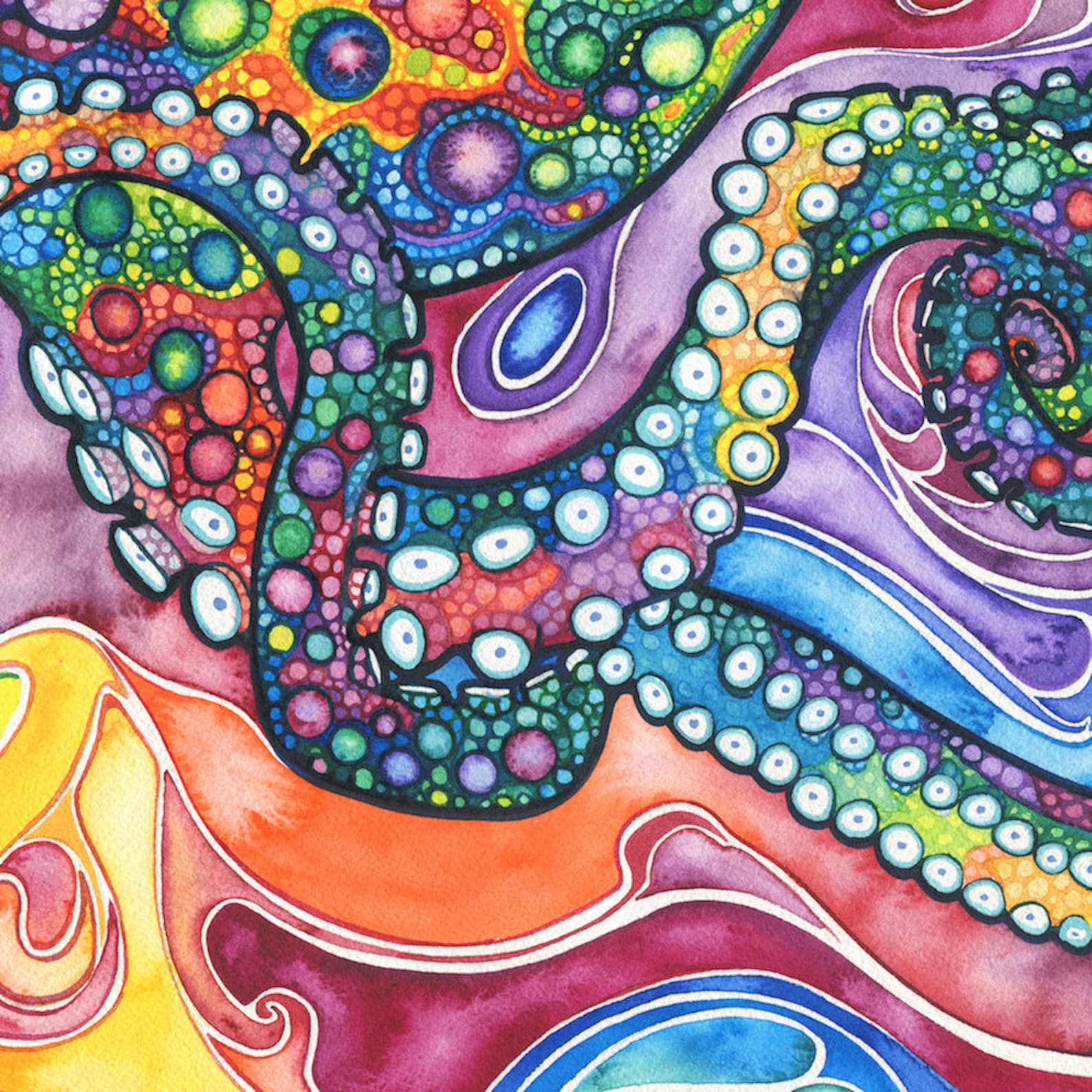 Psychedelic OCTOPUS Print of Beautiful Rainbow Multicolour - Etsy