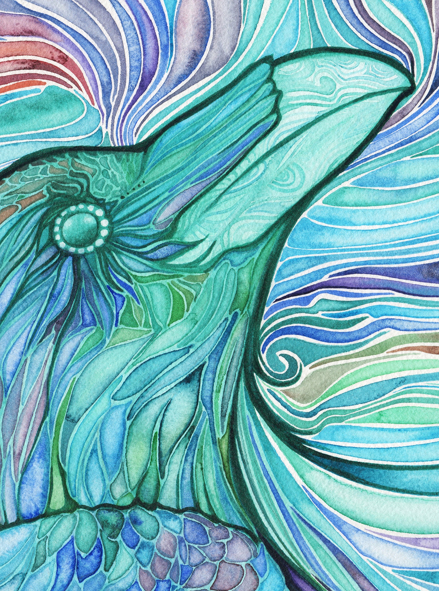 Glass Raven - Watercolour Print of Beautiful Multicolored Bird, Stained ...