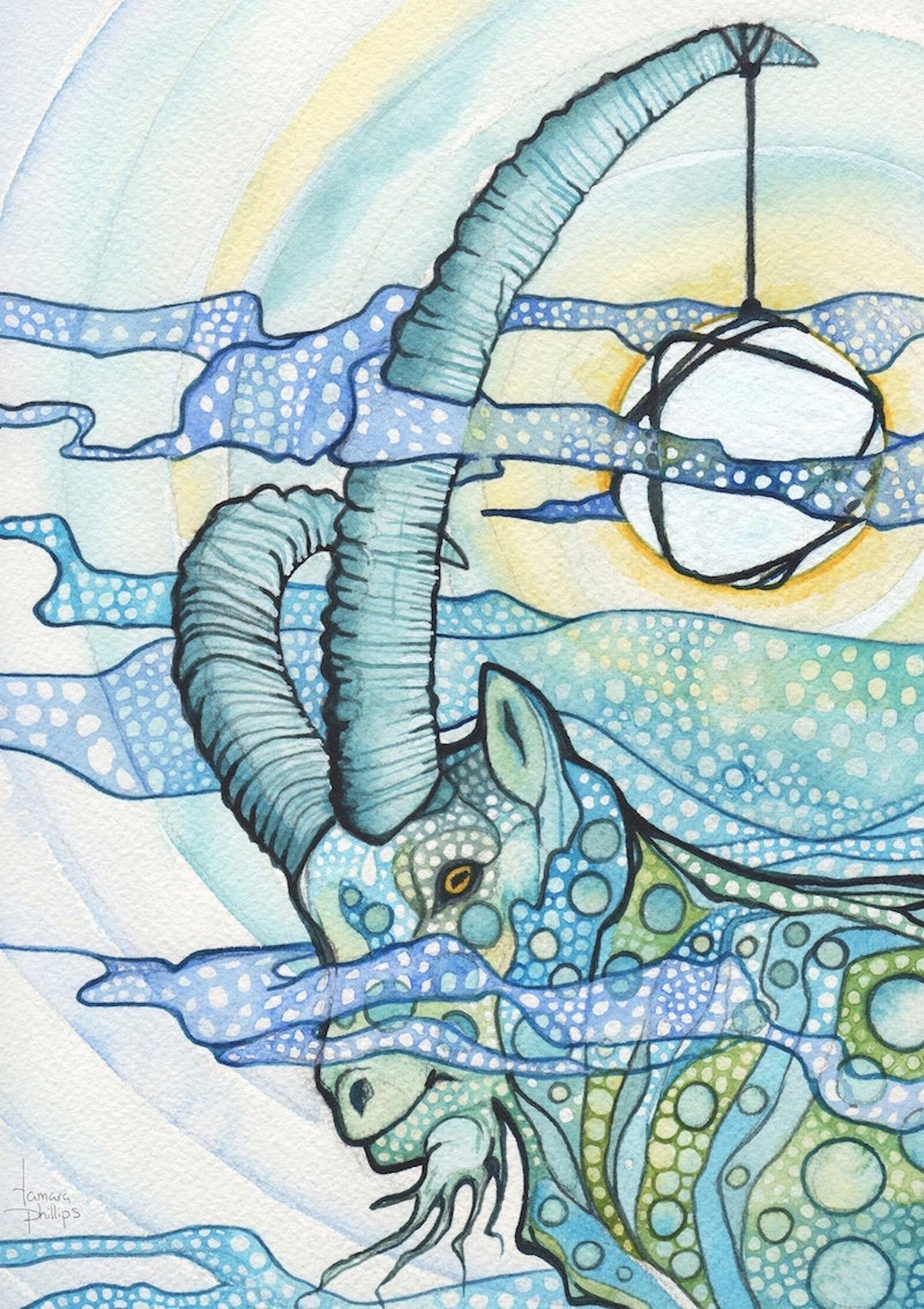 Lamplighter - Ibex Goat - Print of Original Watercolour Art, Magical ...