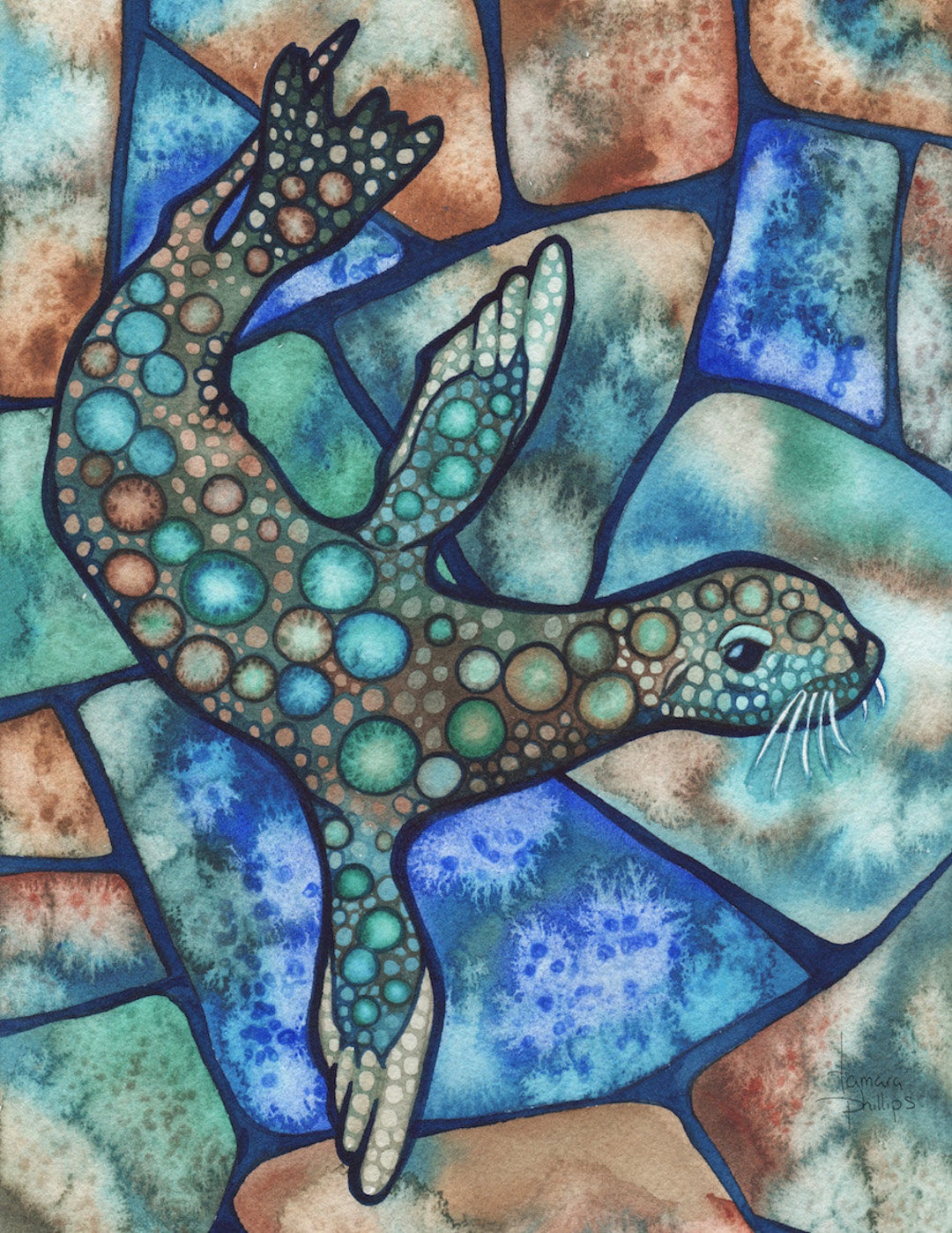 Sea Lion Watercolor Print: Turquoise Ocean Art - Etsy