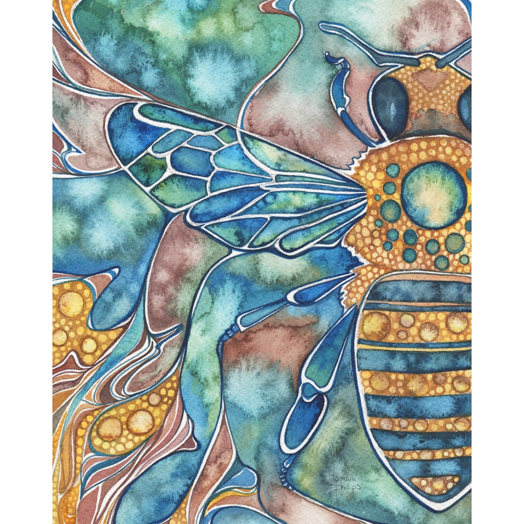 Honey Bee - Print of Detailed Watercolour Artwork in Muted Earth Tones ...
