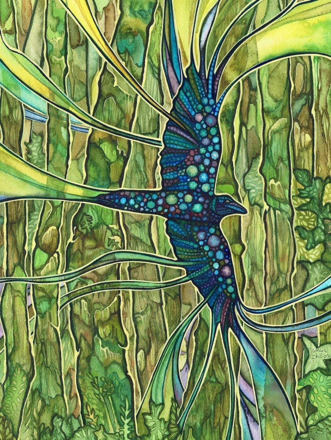 Rainforest Raven - Watercolour Print, Vibrant Verdant Green, Pacific ...