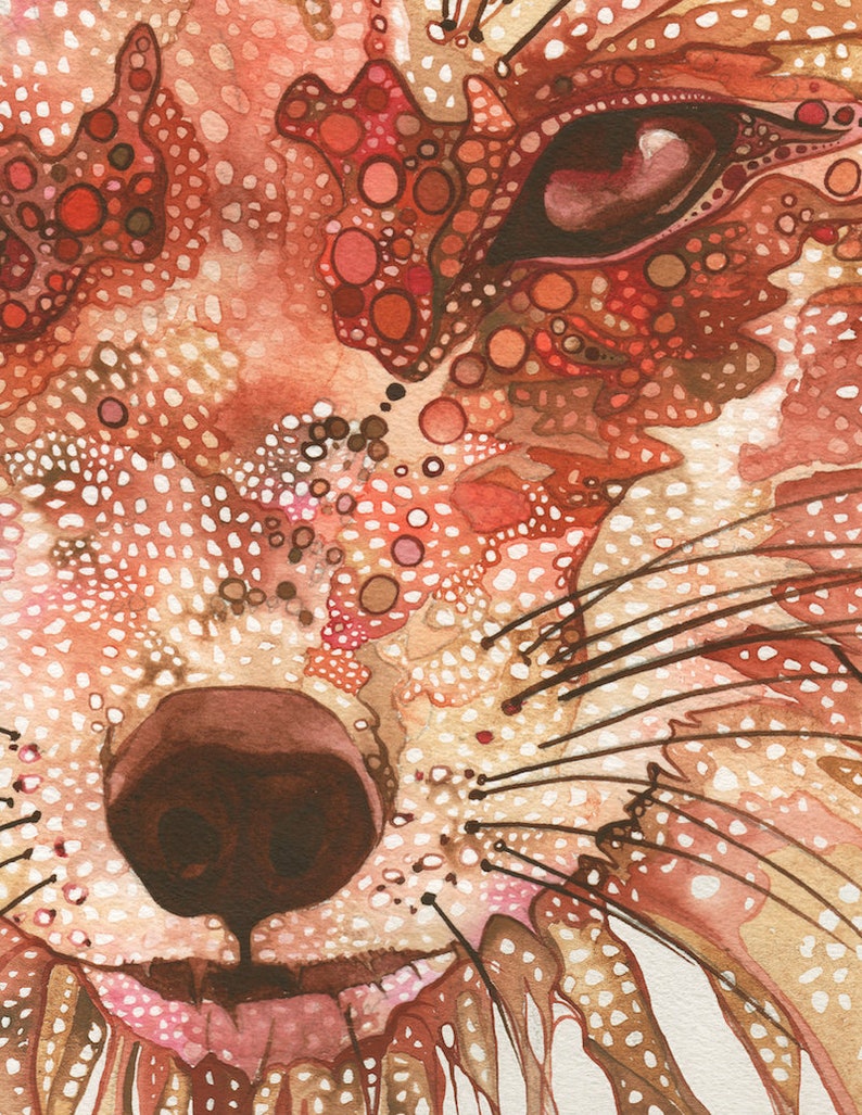 Fox Print of Watercolour Painting in Red Rust Orange Vibrant - Etsy