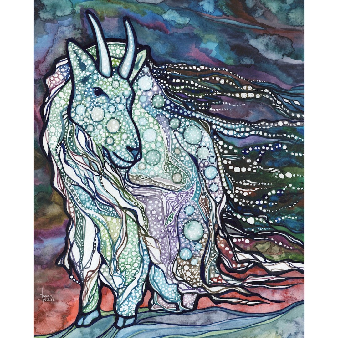 Mountain Goat - Print of Ethereal Watercolour Painting, Star Galaxy ...