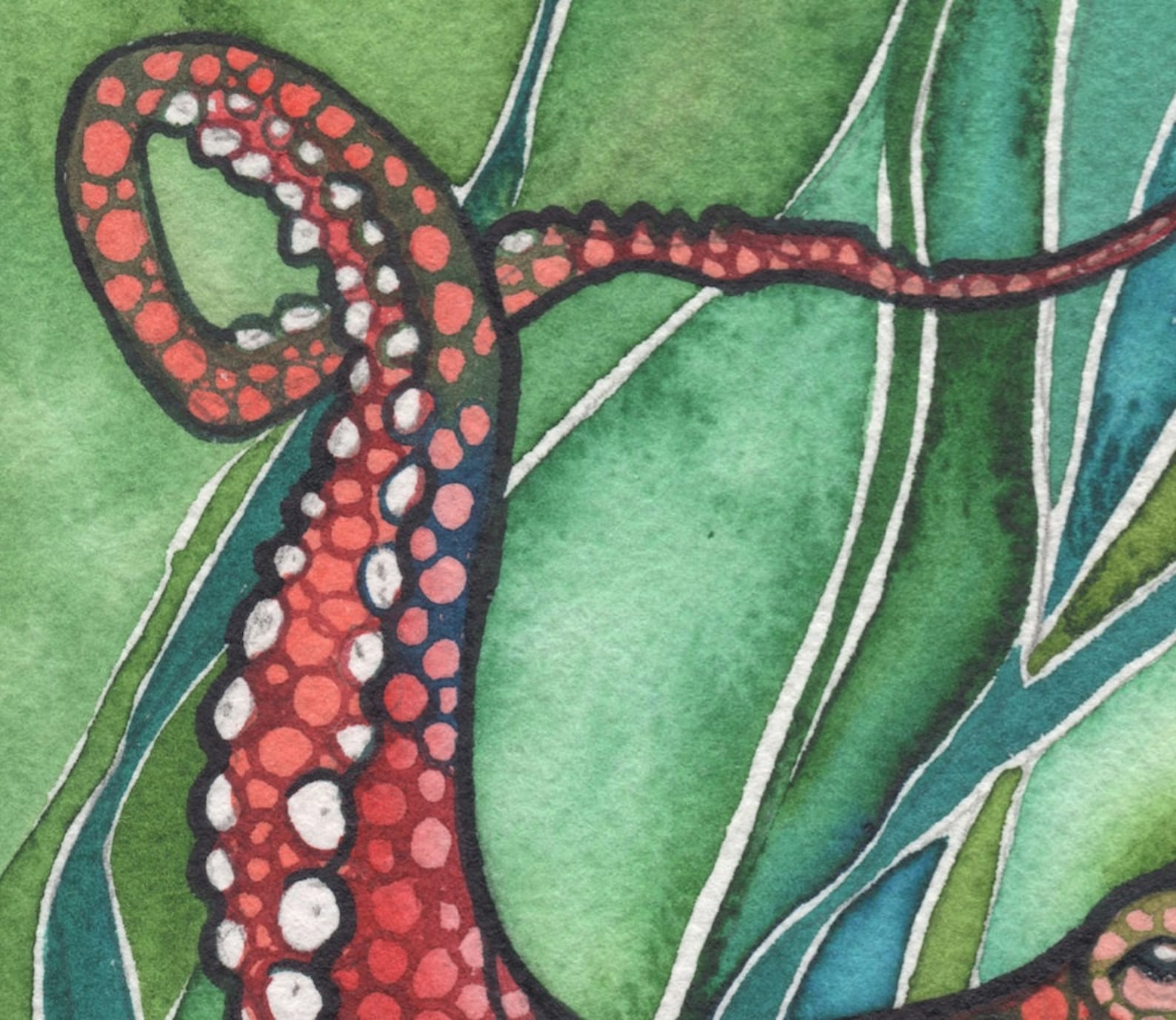 Red OCTOPUS print of Stunning Octopus in a Sea of Grass Green - Etsy Canada