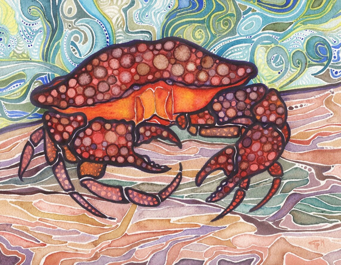 Starry Crab Watercolor Print: Van Gogh Style Psychedelic Art - Etsy