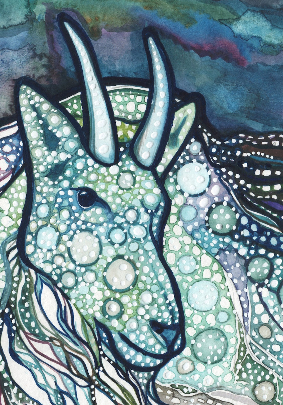 Mountain Goat print of ethereal watercolour painting star | Etsy