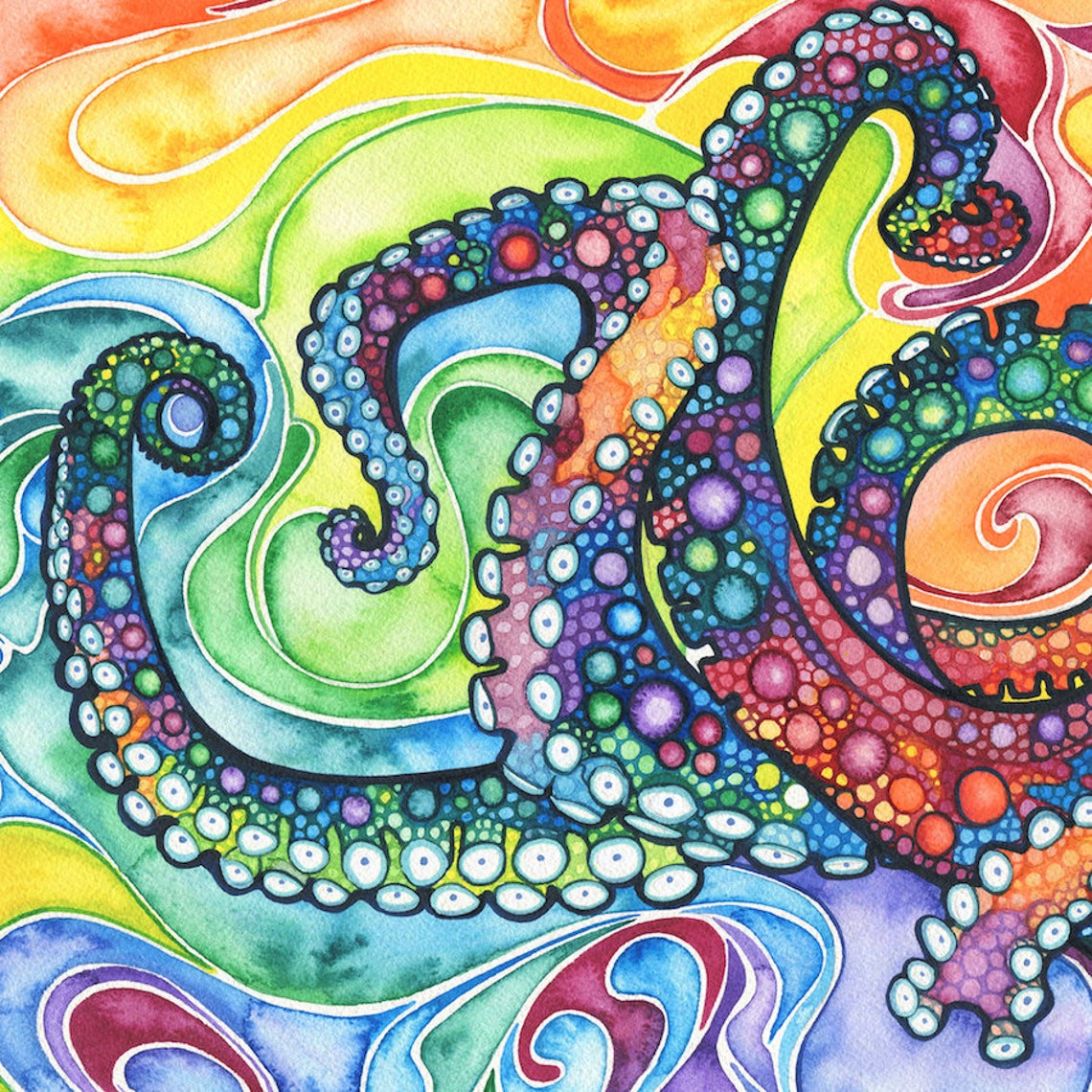 Psychedelic OCTOPUS Print of Beautiful Rainbow Multicolour - Etsy