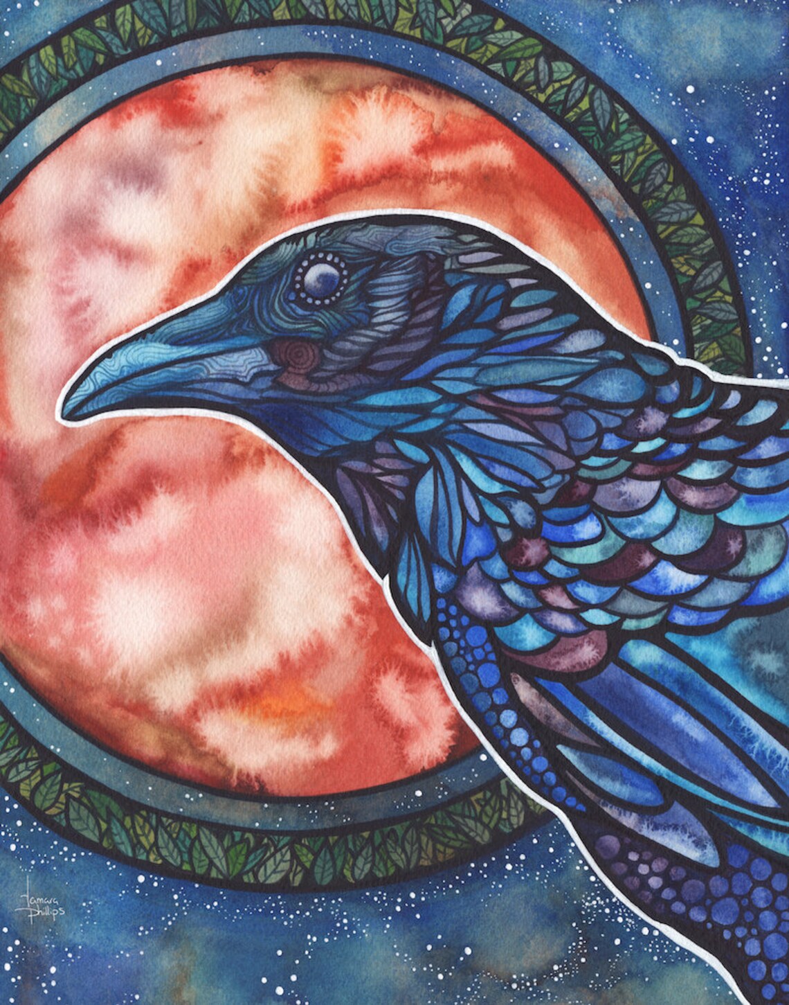 Fire Crow - Print of Watercolour Artwork, Beautiful Blue Bird Corvidae ...
