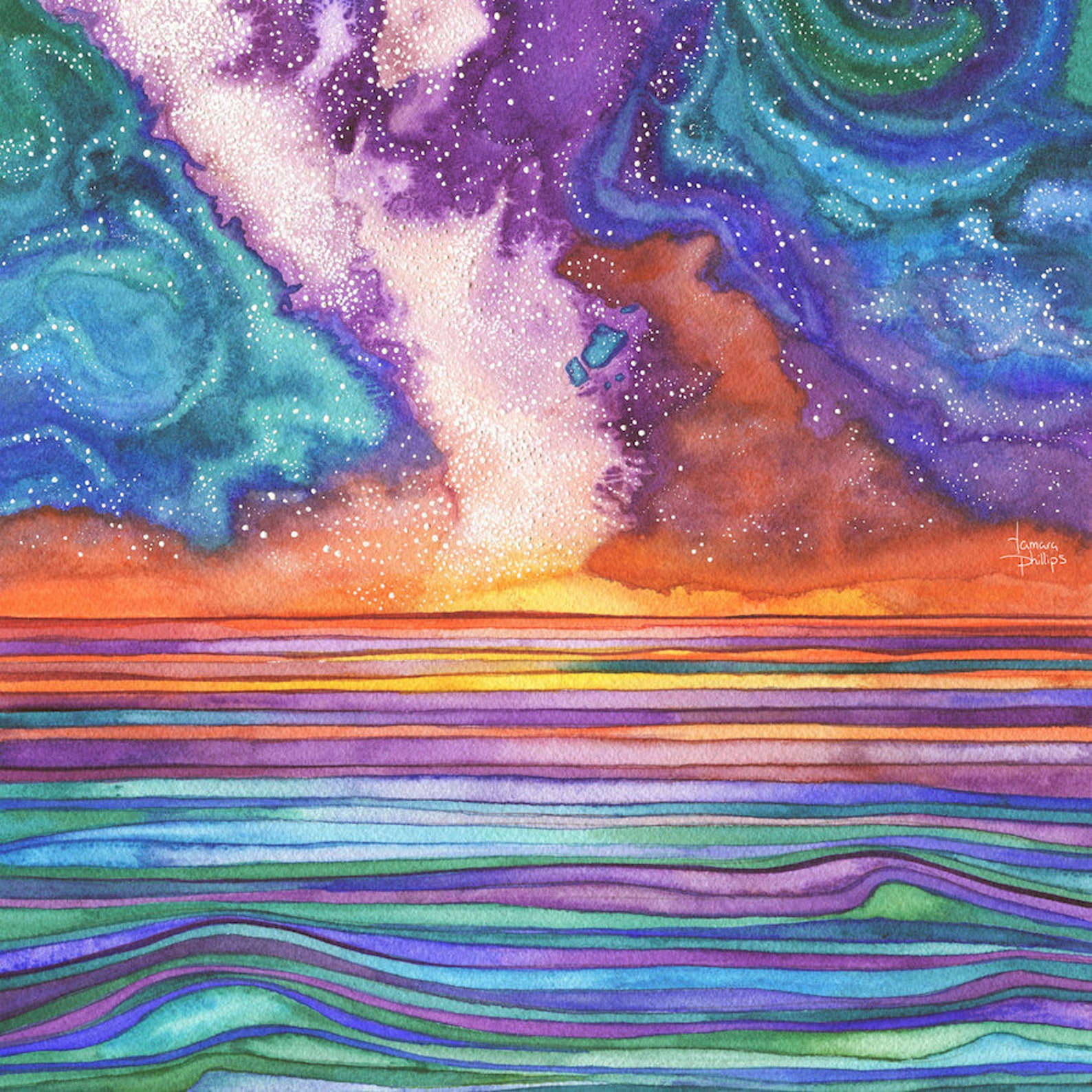Star Water - Watercolour Print of Original Painting, Milky Way, Ocean ...