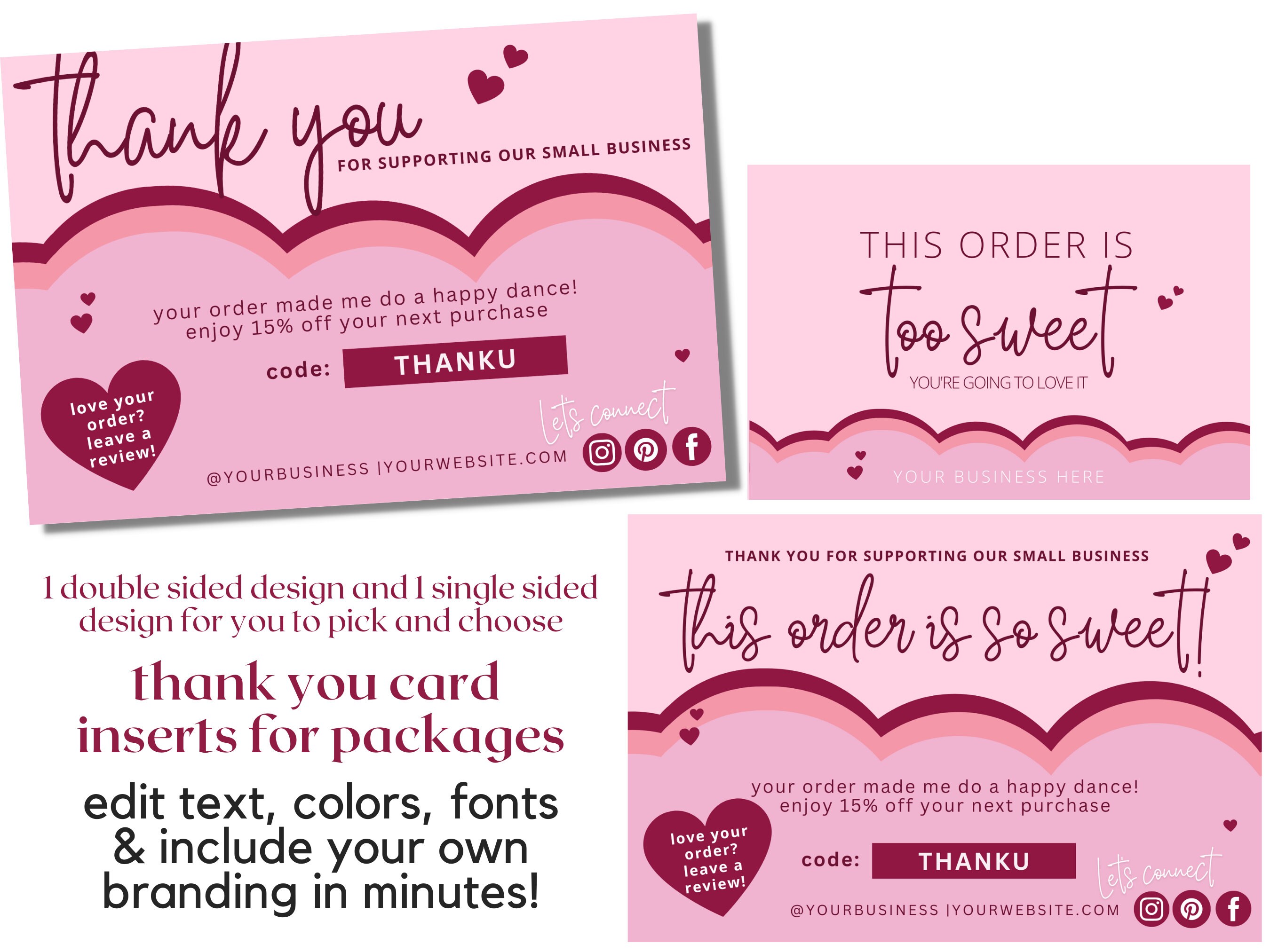 Thank You Package Insert Editable Template Thank You Cards Small ...