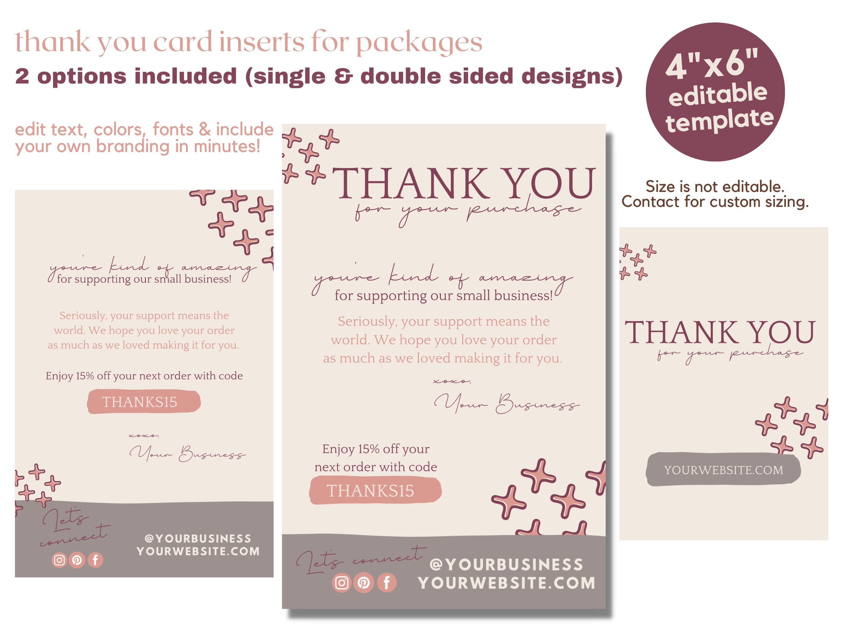 Editable Template Thank You Cards Small Business Customer - Etsy