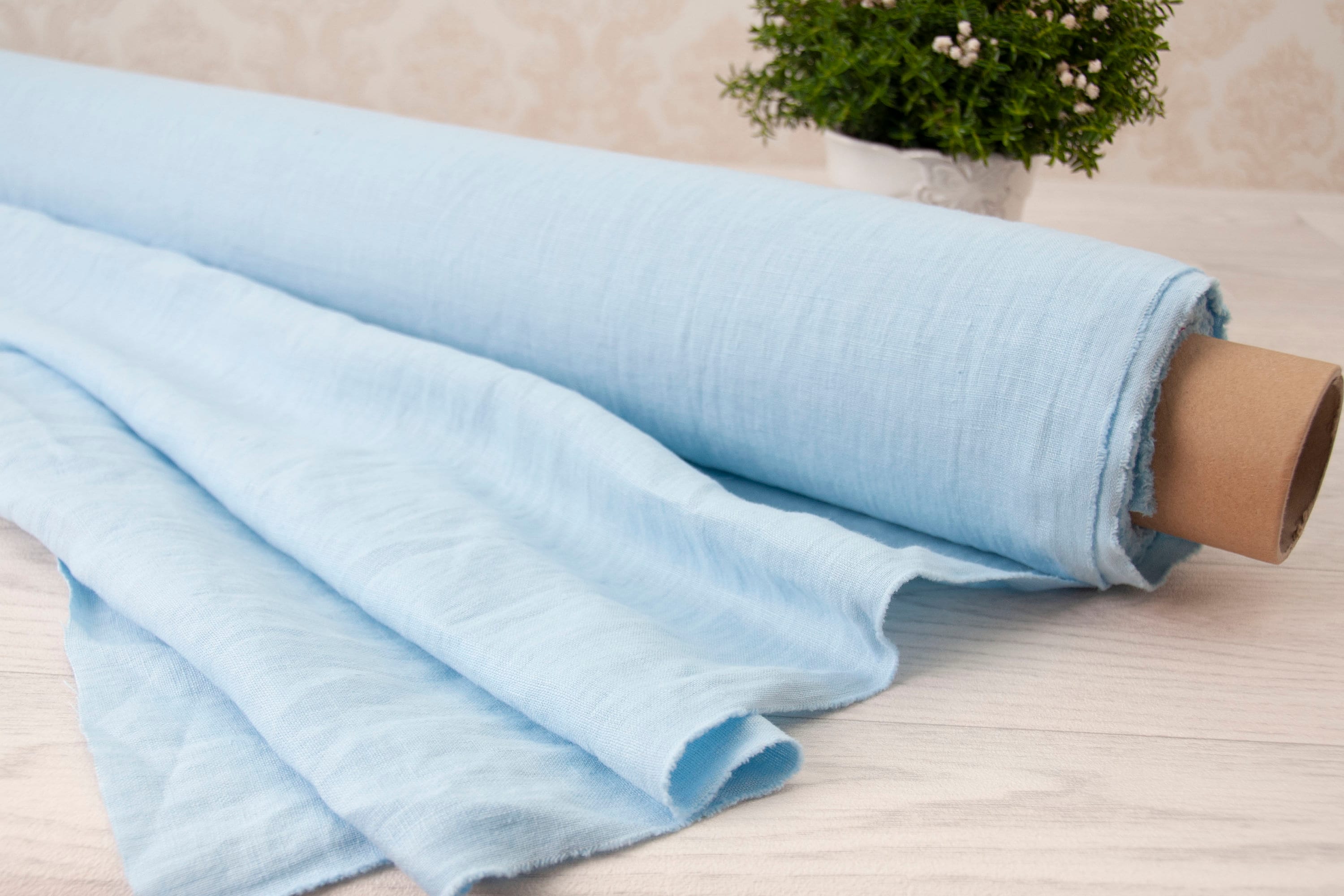 Sky Blue Linen Fabric by Meter, Light Blue Pure 100% Linen Flax ...