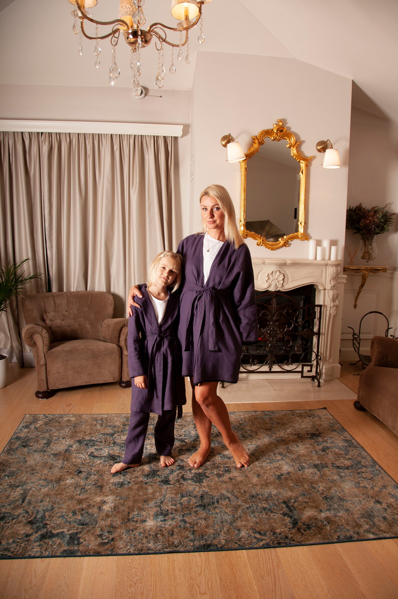 Natural Linen Robe With Black Lace Purple Flax Kimono Linen - Etsy