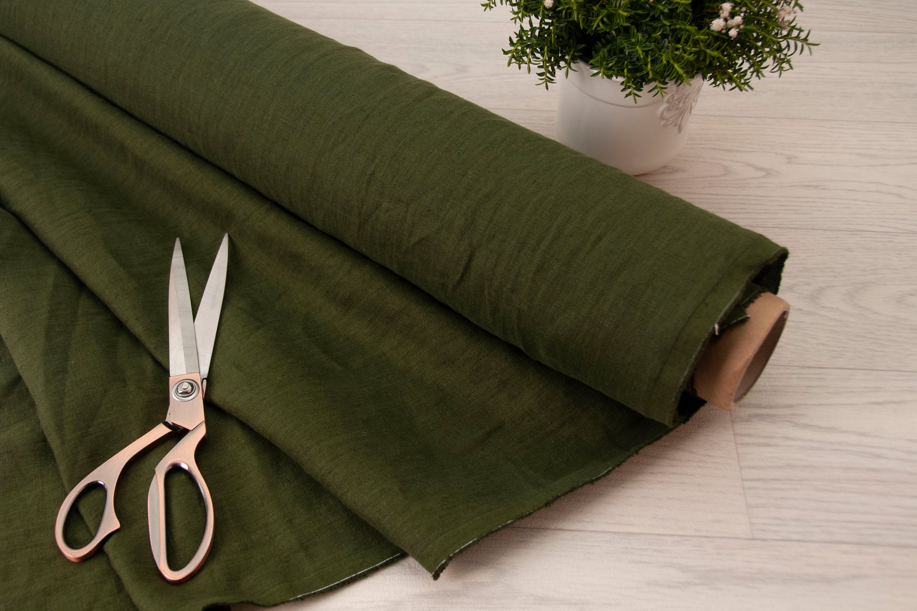 Moss Green Linen Fabric by Meter, Moss Green Pure 100% Linen Flax ...