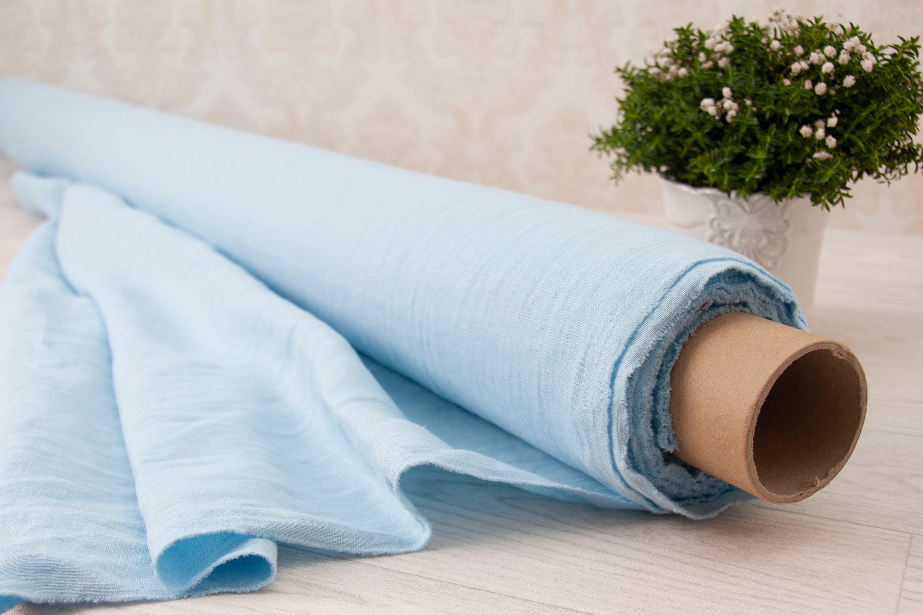 Sky Blue Linen Fabric by Meter, Light Blue Pure 100% Linen Flax ...