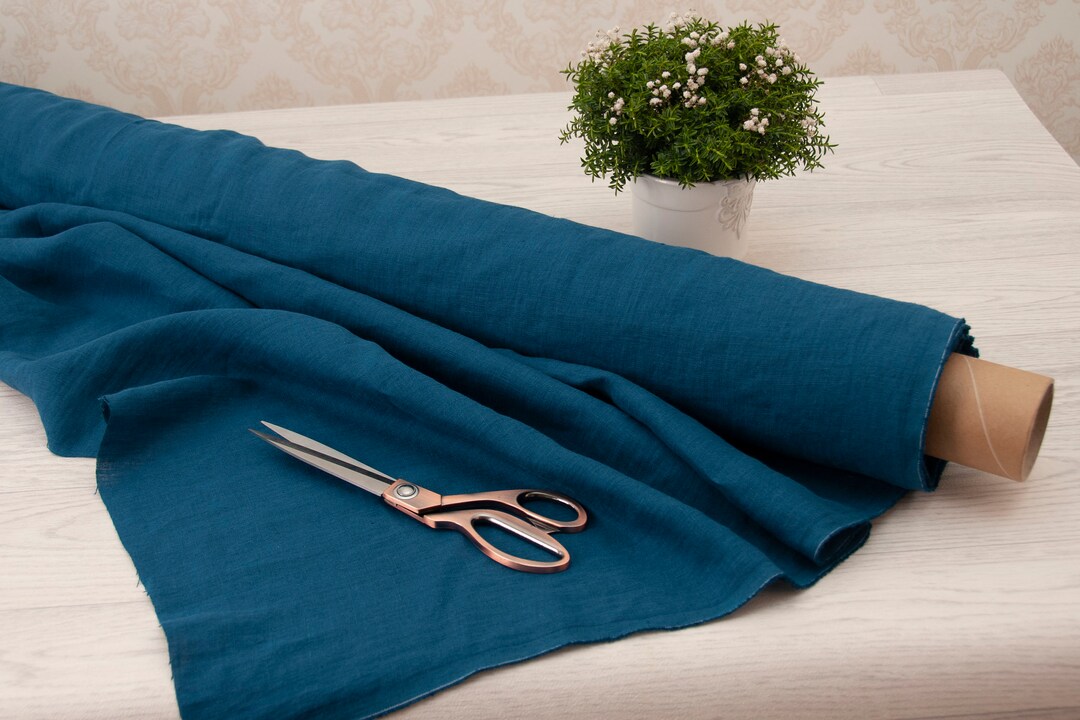 Marine Blue Linen Fabric by Meter, Marine Blue Pure 100% Linen Flax ...