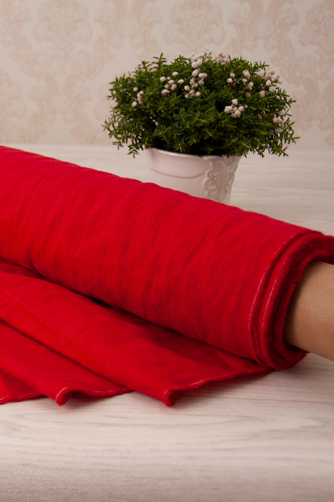 Red Linen Fabric, Natural Linen Fabric by Meter, Red Fabric Pure 100% ...