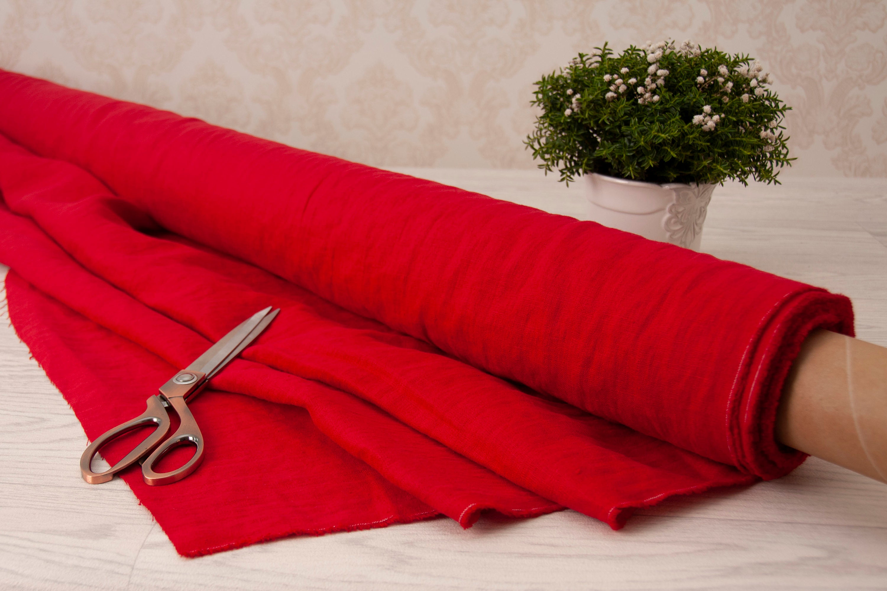 Red Linen Fabric, Natural Linen Fabric by Meter, Red Fabric Pure 100% ...