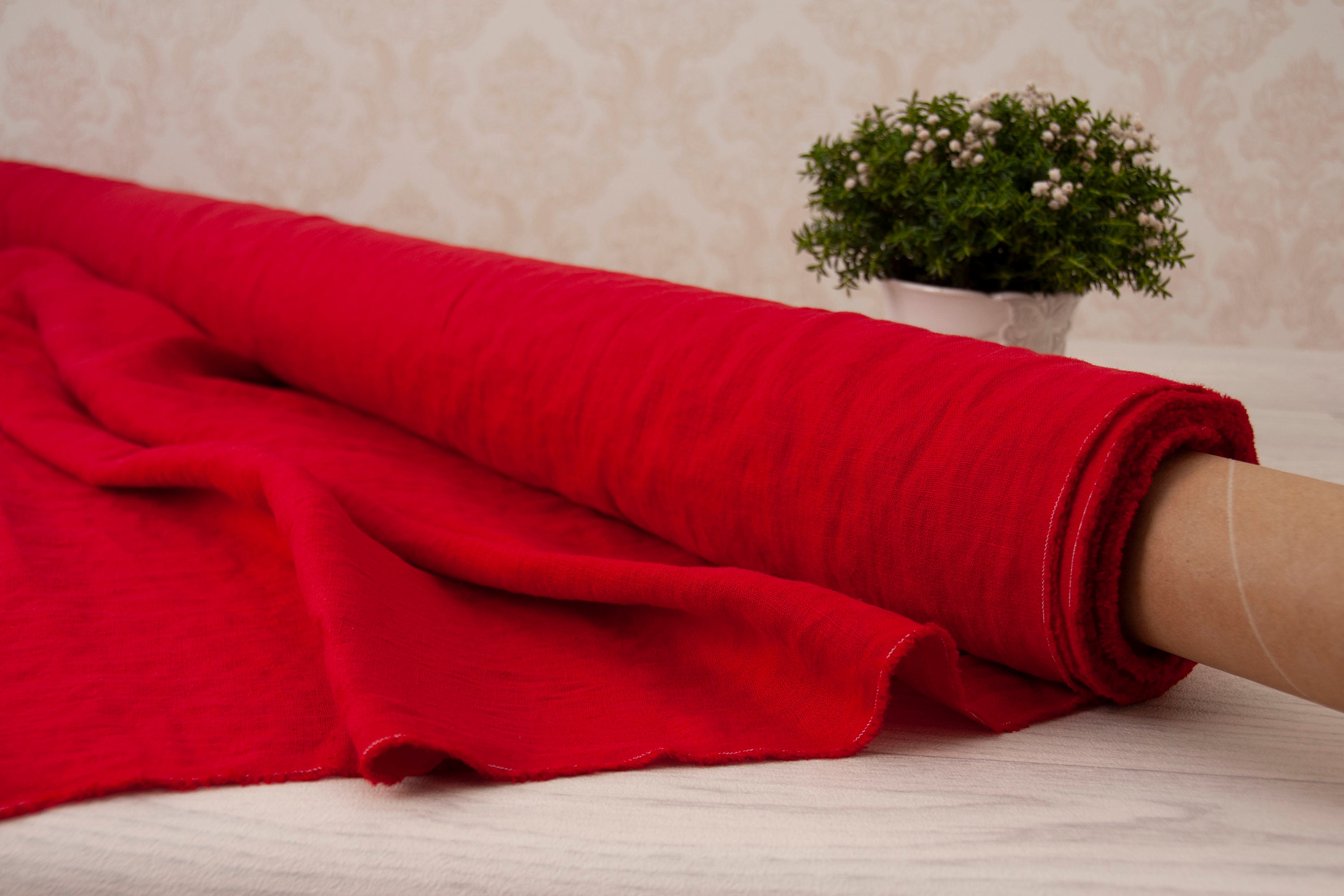 Red Linen Fabric, Natural Linen Fabric by Meter, Red Fabric Pure 100% ...