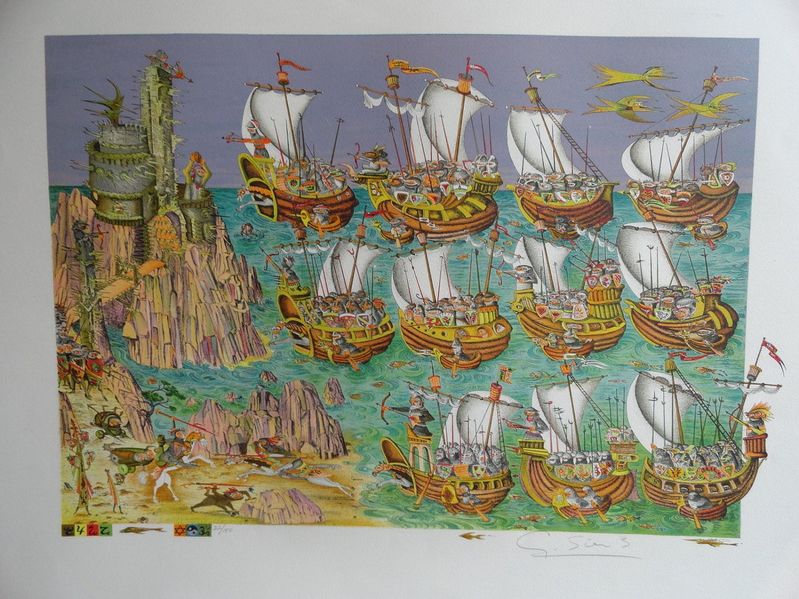 Guillermo Silva Original Lithograph "disembarcamento Medieval" - Etsy