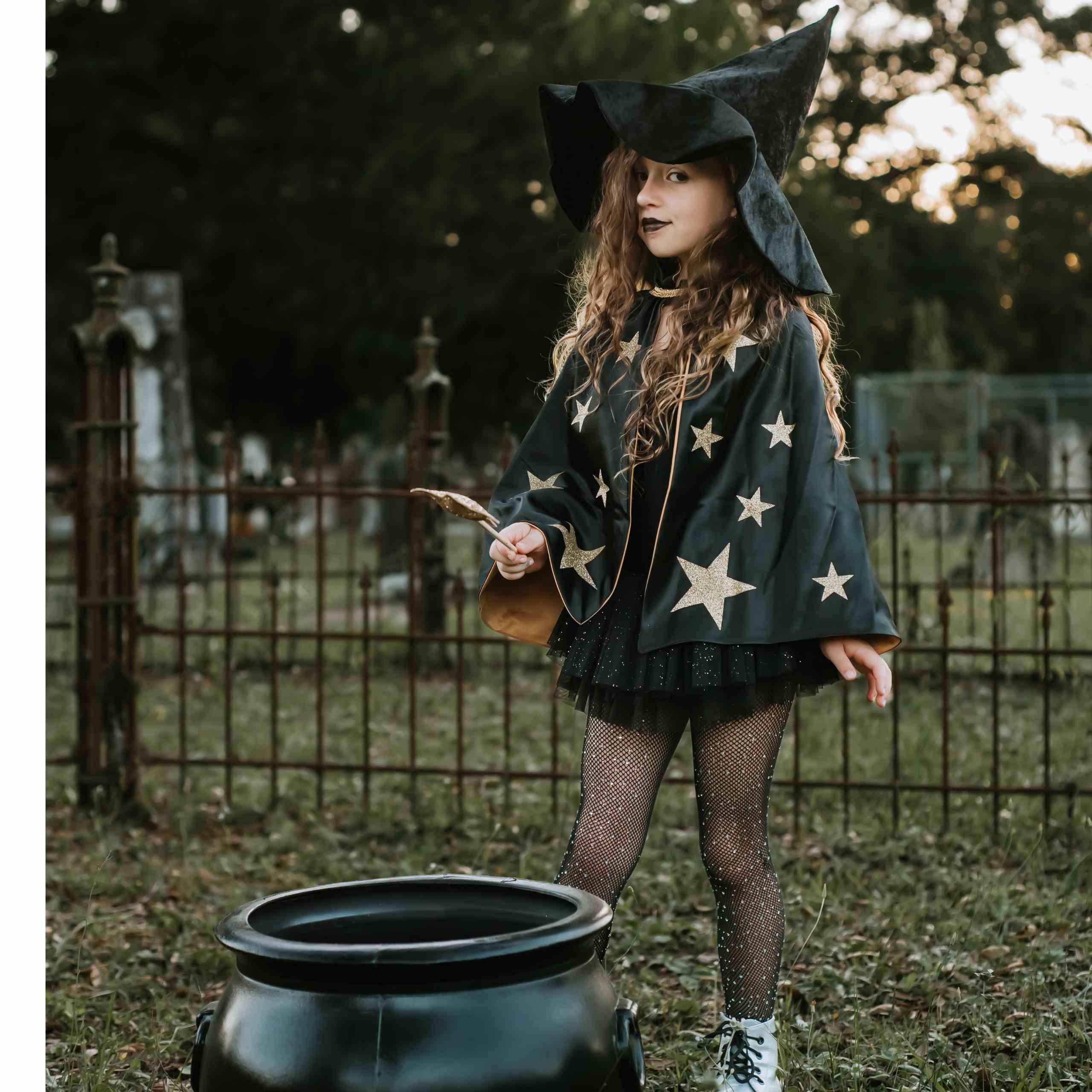 Kids Witch Costume, Witch Cape+ Witch Hat+ Wand Set, Celestial Witch ...