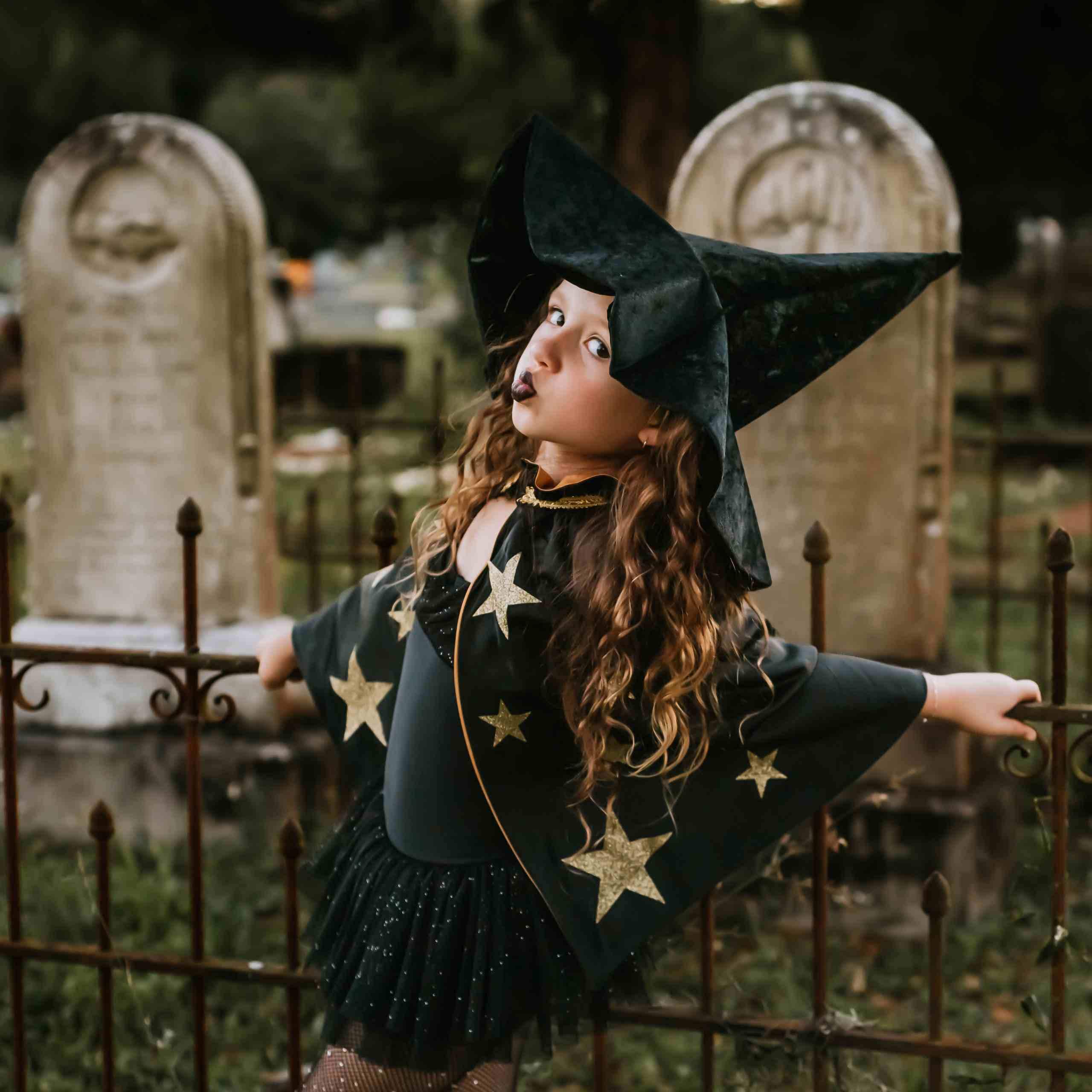 Kids Witch Costume, Witch Cape+ Witch Hat+ Wand Set, Celestial Witch ...