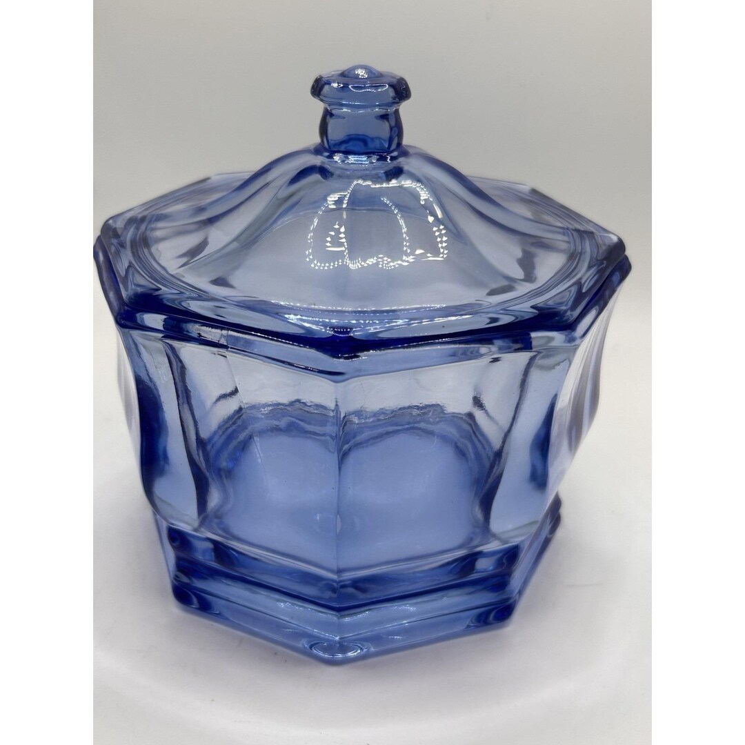 Vintage Indiana Glass Concord Blue Octagon Covered Candy Dish Mint - Etsy