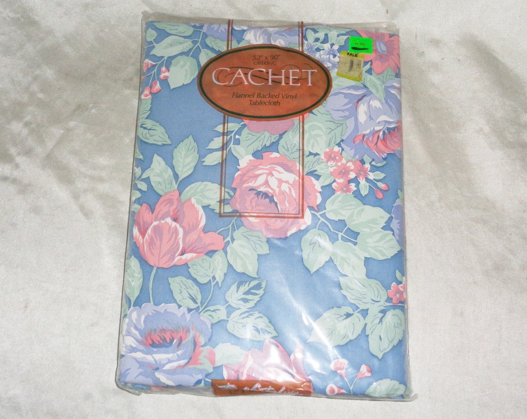Cachet Town & Country Linen Blue Rose Floral 52 X 90 Oblong Ultra Vinyl ...