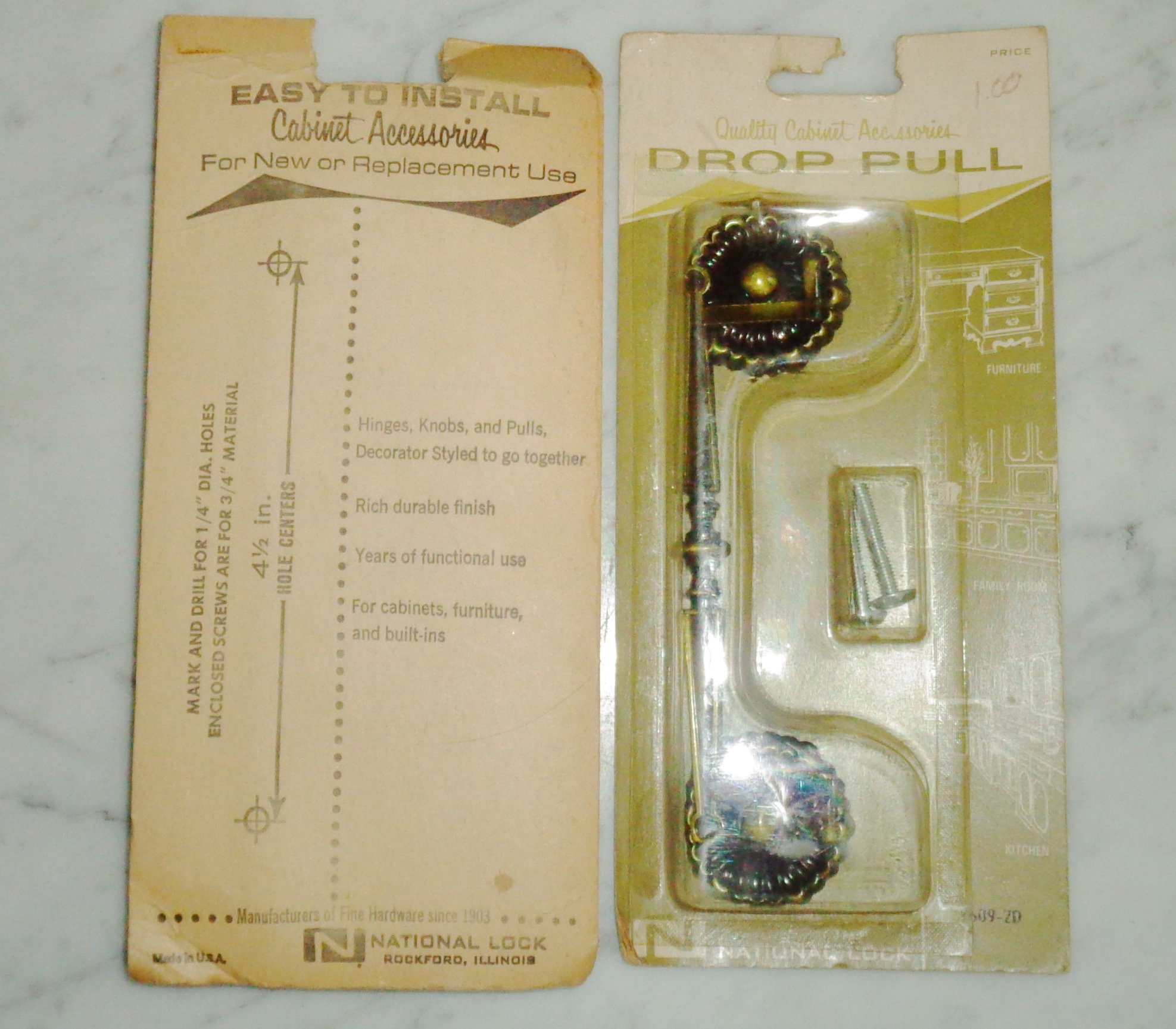 National Lock Drop Pulls Brass Bail & Post Cabinet Door Drawer - Etsy