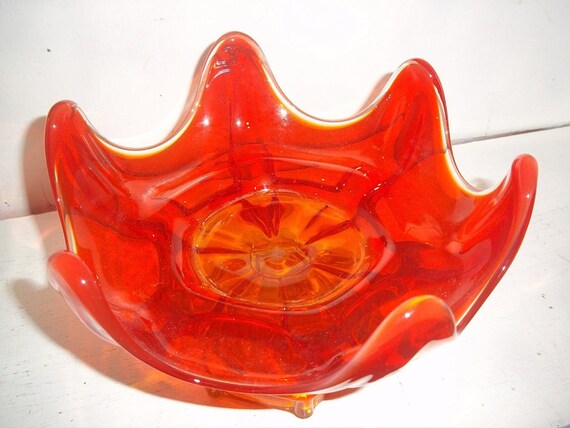Vases Viking Persimmon Glass Retro Pedestal Bowl Compote Home Décor ...