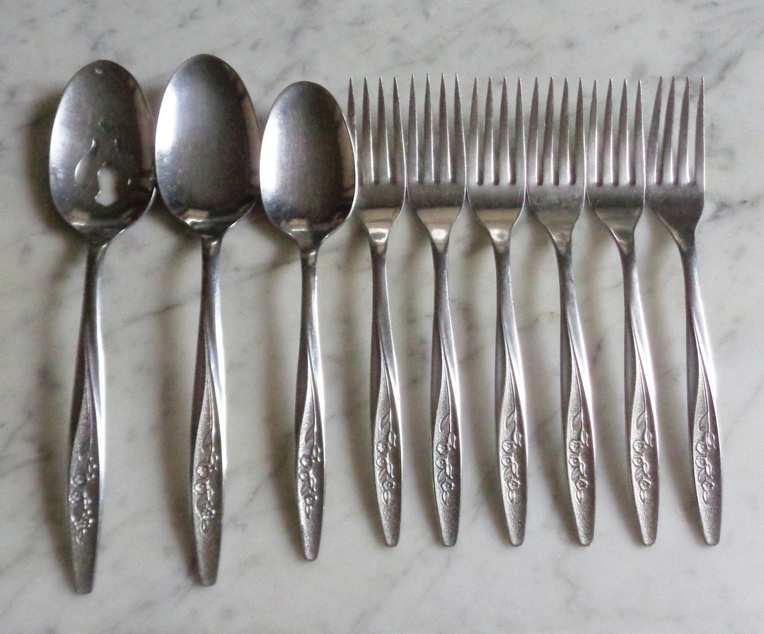 Superior Stainless USA Radiant Rose Dinner Forks, Serving Spoons ...