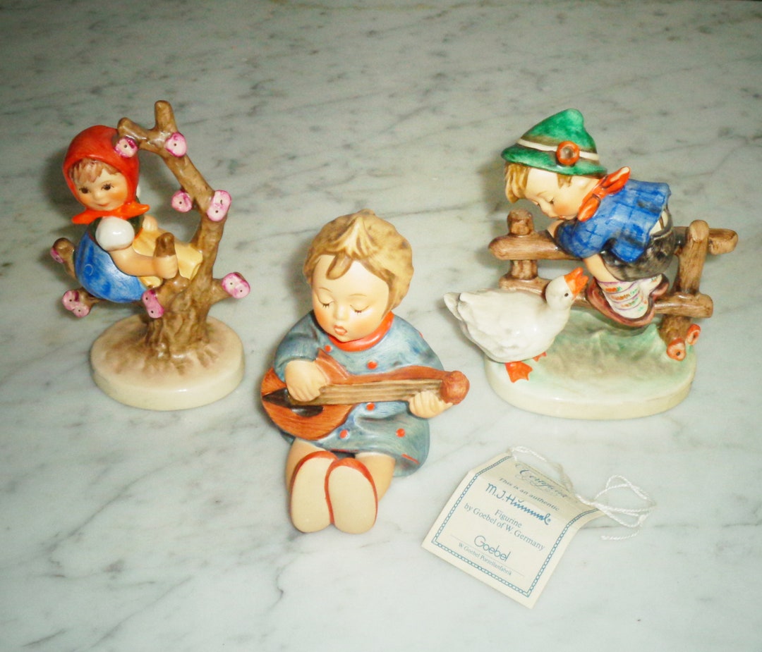 3 Signed Goebel Hummel Figurine Figures - Girl W Mandolin, Girl in Tree ...
