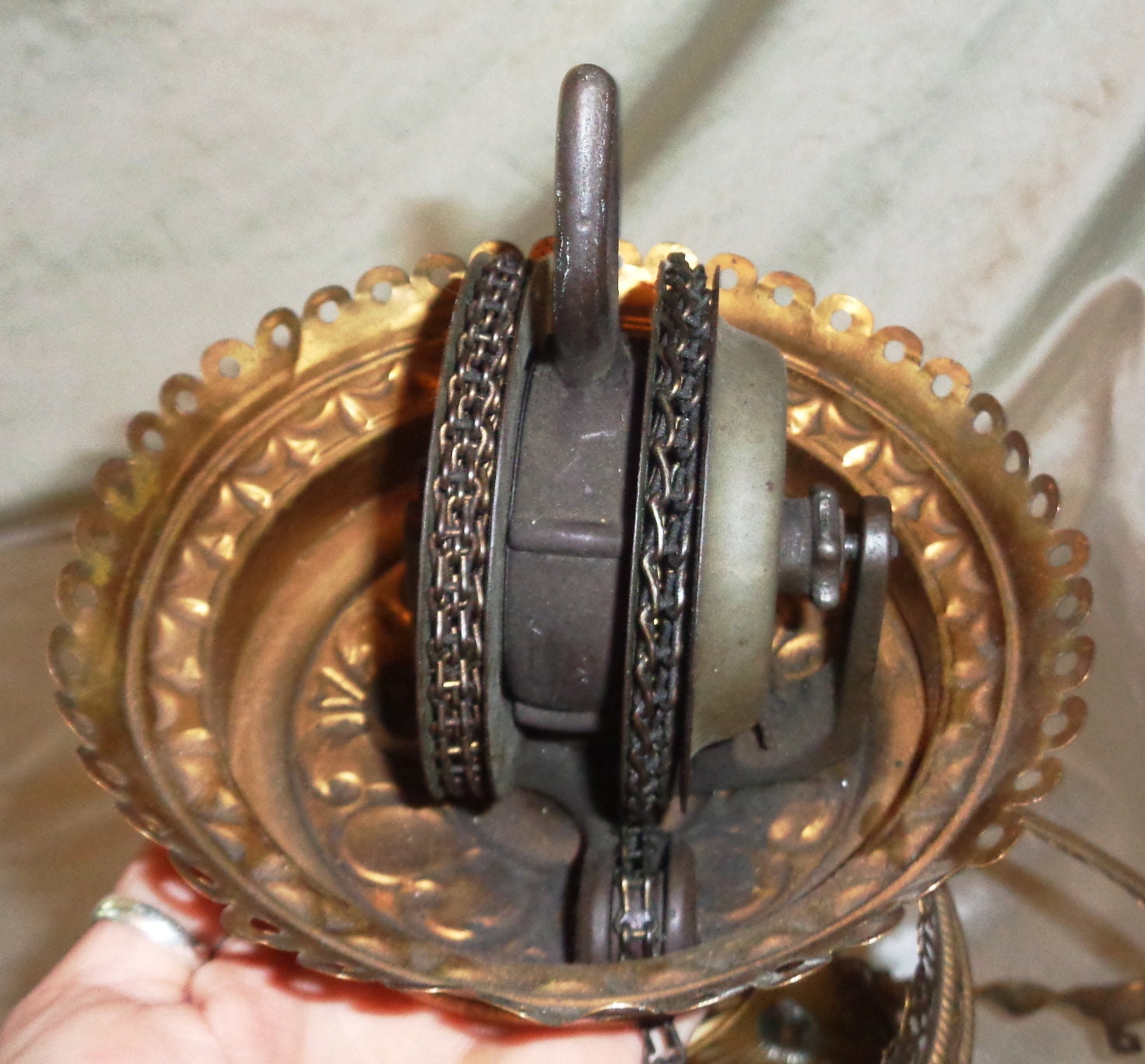 Antique Victorian Parlor Hanging Oil Lamp W Crystal Prisms ...