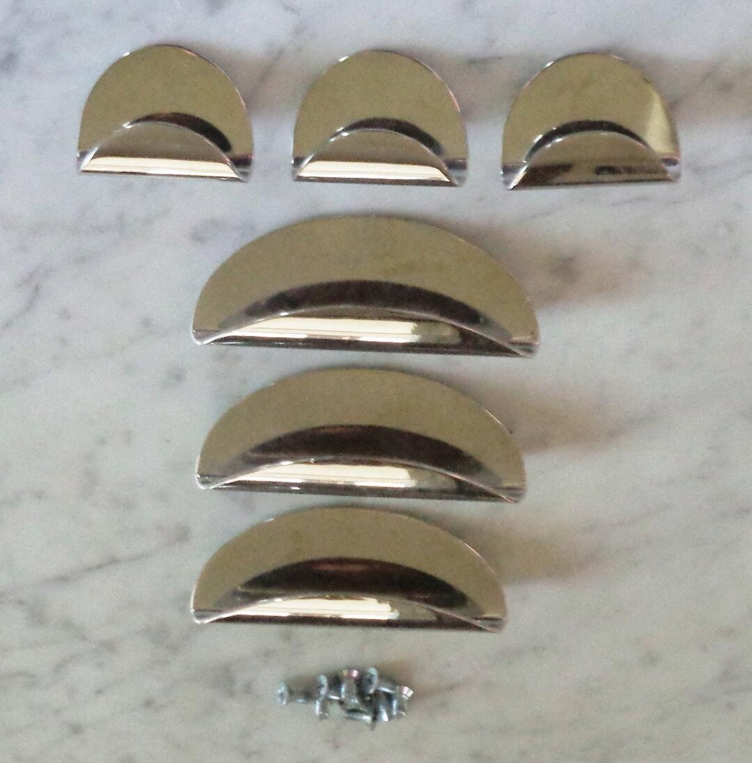 Signed Chrome Bin Lift Style Rolled Lip Drawer Pull Handles & Knobs Set ...