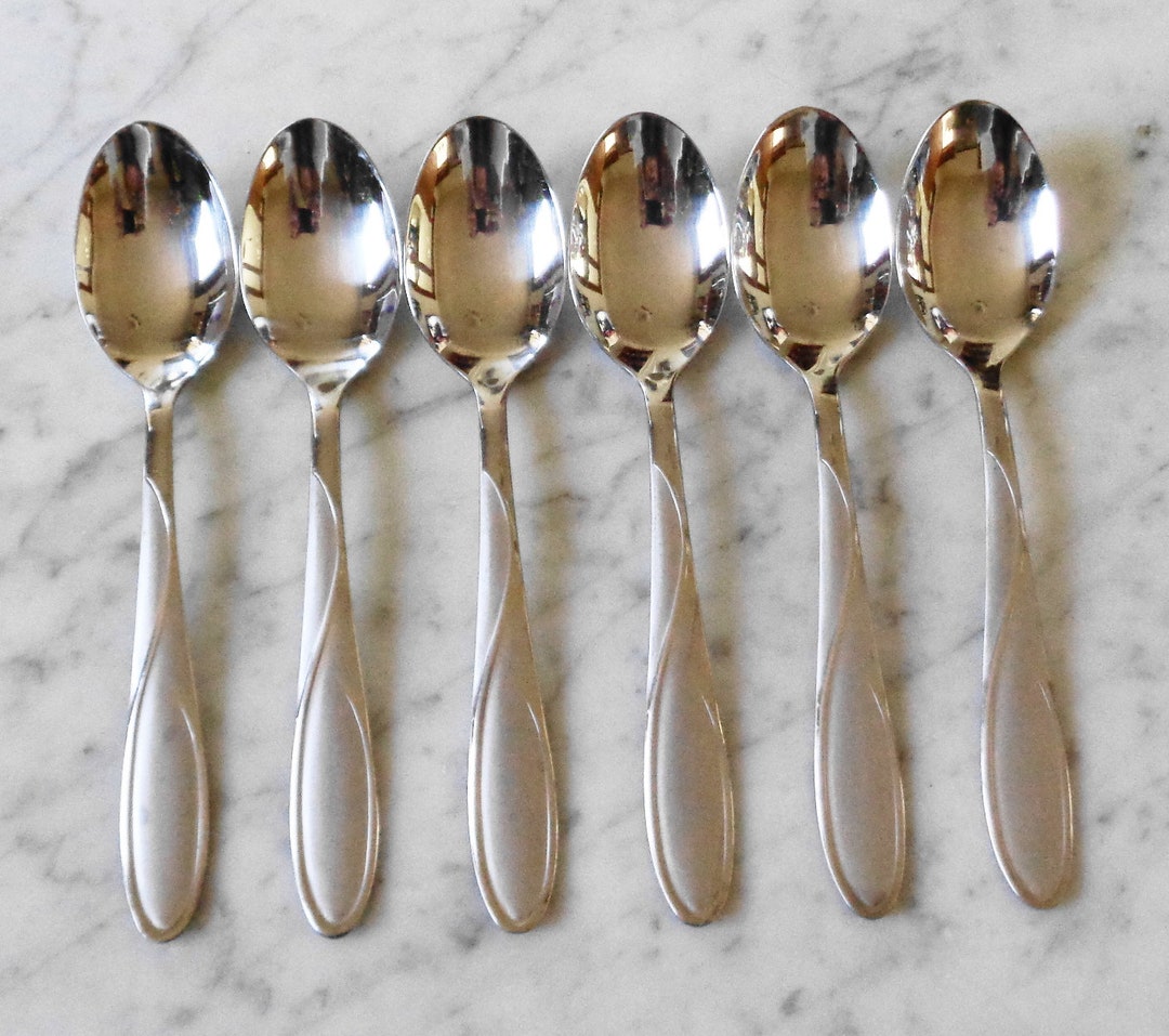 6 Cambridge Stainless Gabriella Sand Pattern Teaspoons ~ 6 7/8 Inches ...