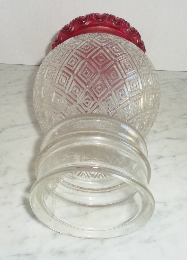 Light Fixture Globe Cranberry Checkered Bullseye Glass | Etsy