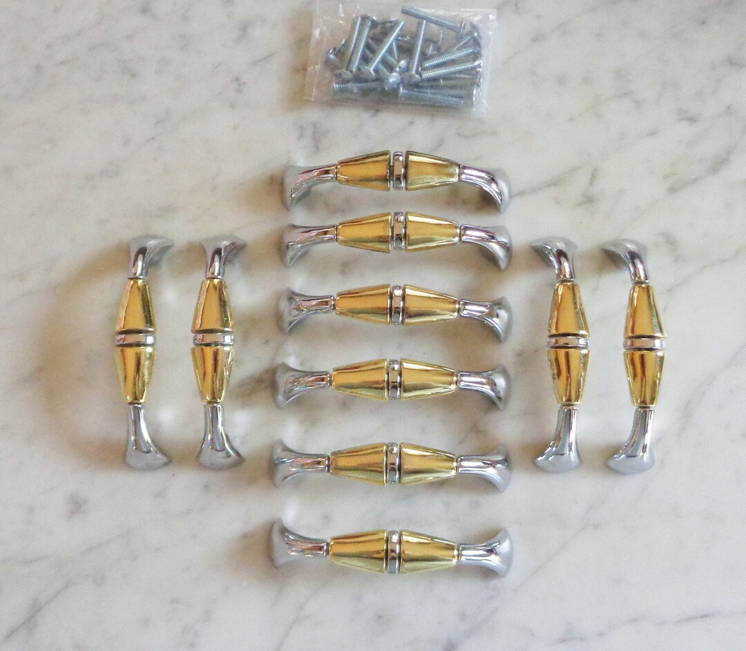 Chrome & Brass Drawer Pull Handles, KBC #38479 Set of 10 ~ 3 3/4 Inch W ...