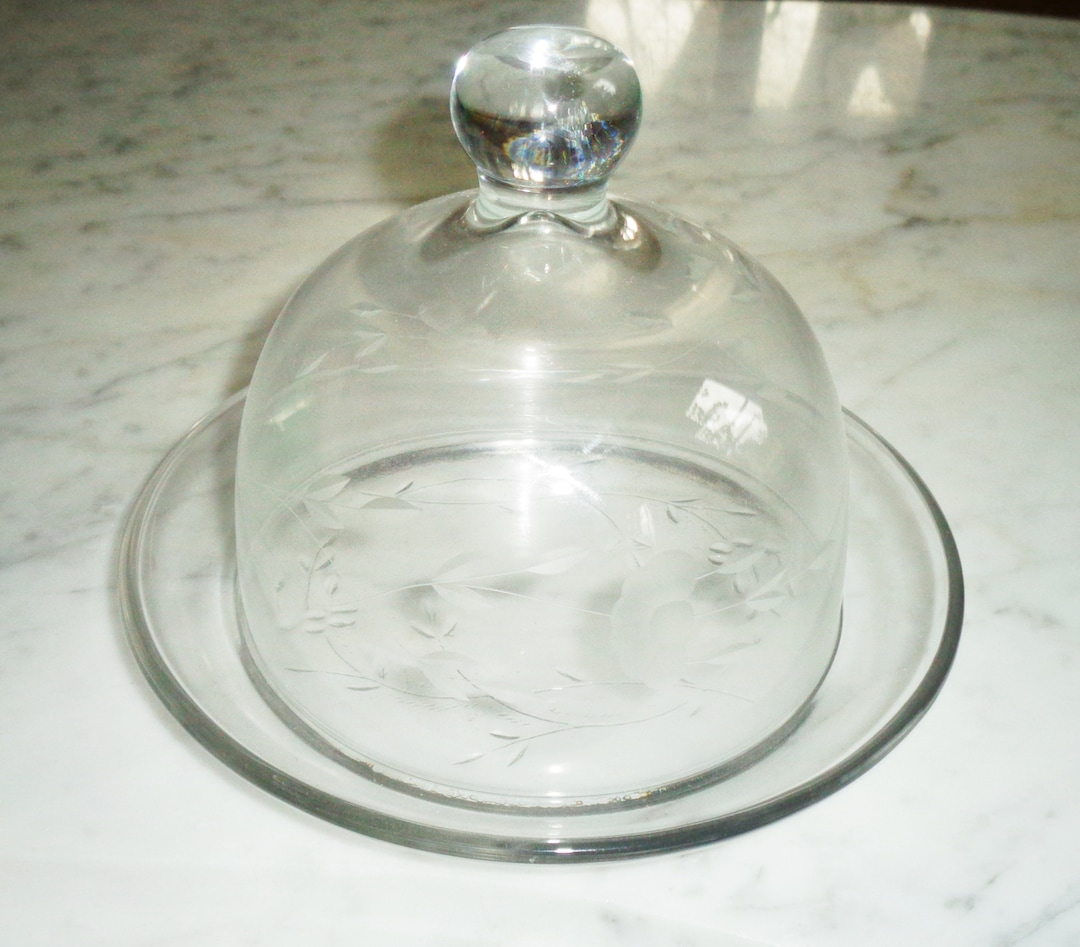 Vintage Princess House Glass Etched Flower Covered Cheese Butter Dish ...