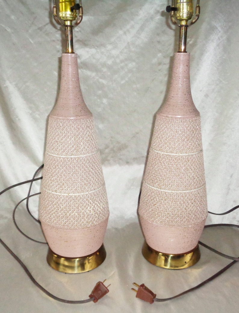 FAIP 3 Way Textured Chalkware Mauve & Brass Vintage Table Lamps 23 Inch ...