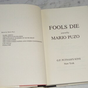 Fools Die Mario Puzo First Impression 1978 Hardcover Book With Dust ...