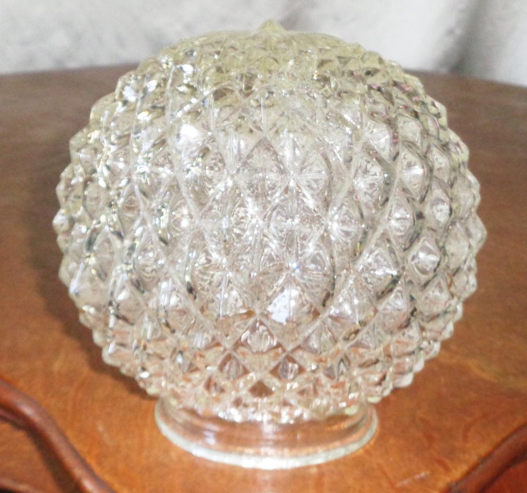 Vintage Geometric Diamond Pattern Glass Ball Globe Shade 4 Hanging Swag ...