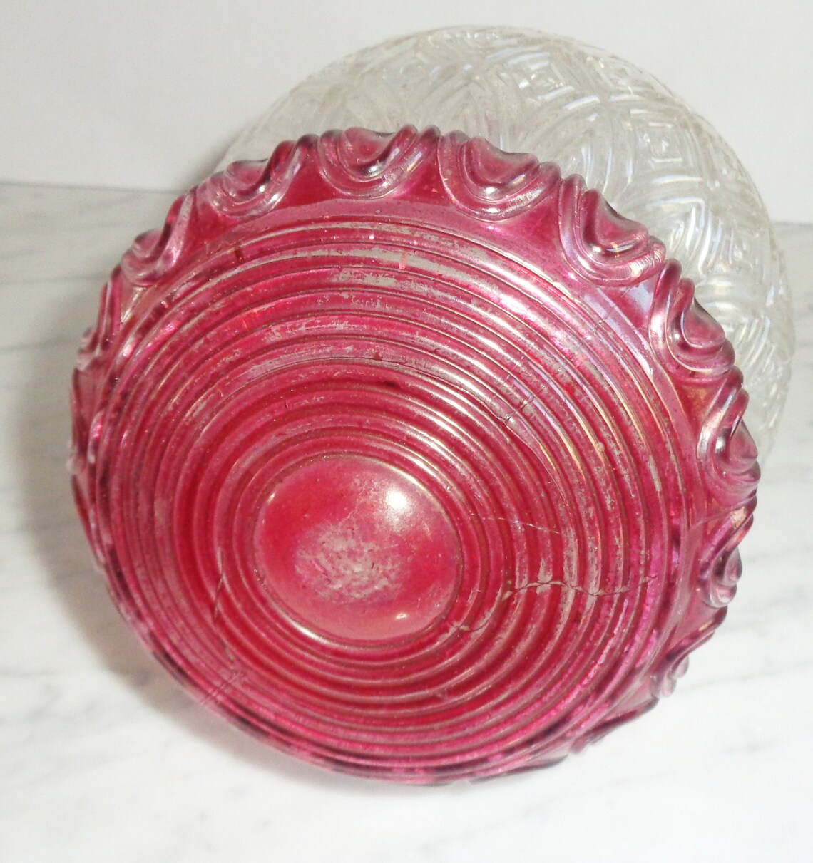 Light Fixture Globe Cranberry Checkered Bullseye Glass | Etsy