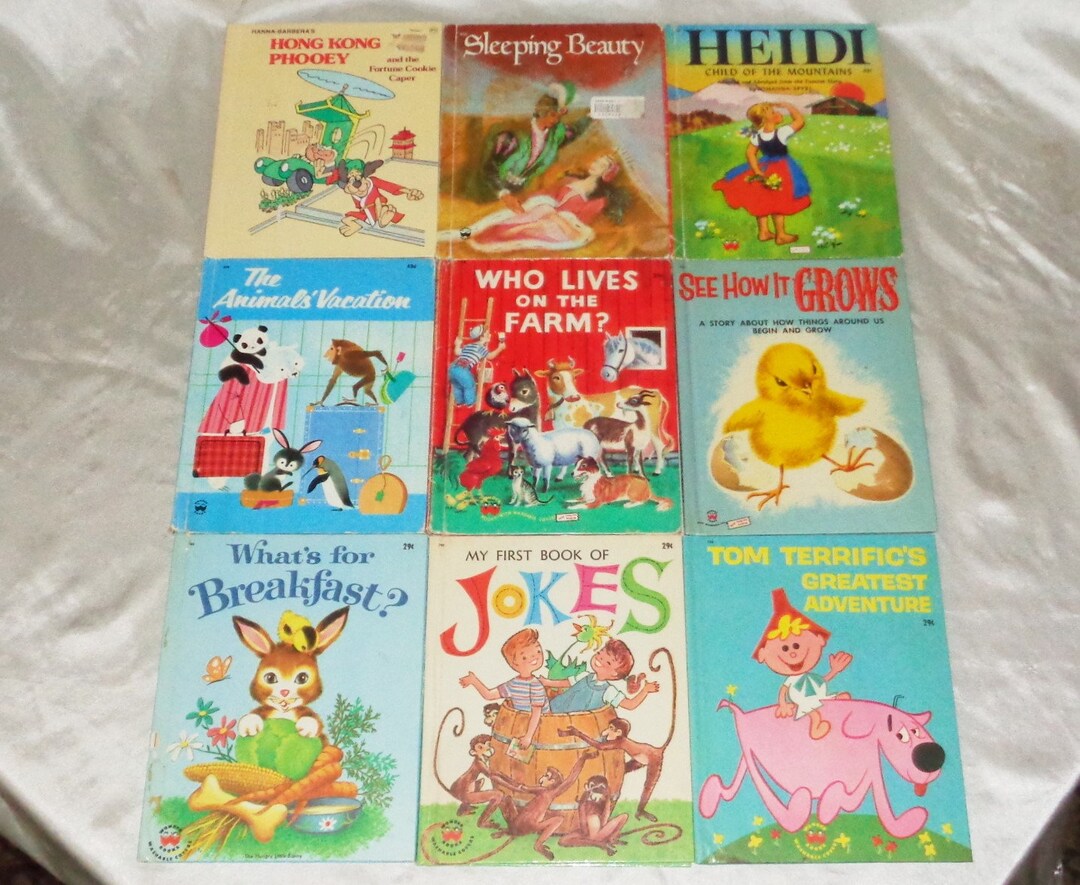 9 Vintage Wonder Books ~ Jokes, Sleeping Beauty, Heidi, Hong Kong ...