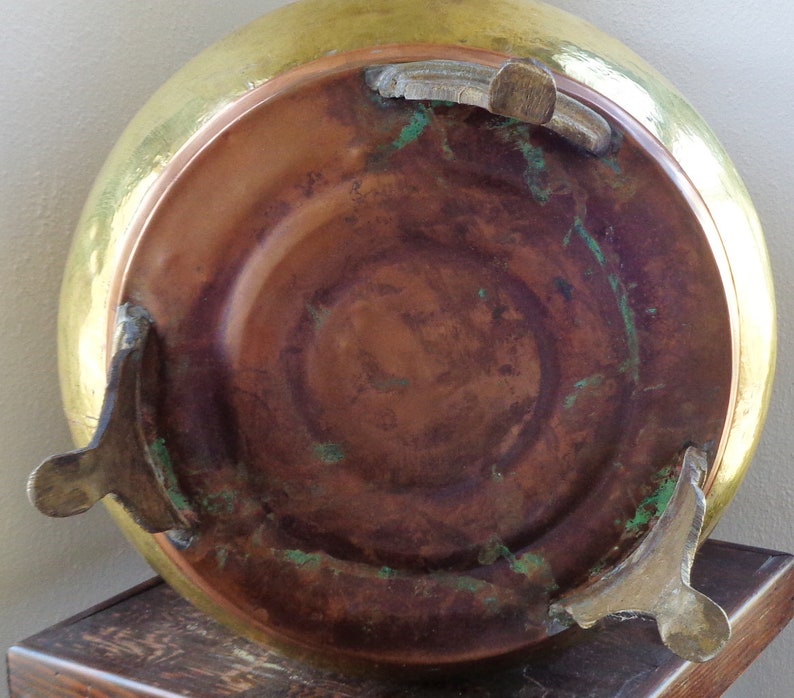 Copper Kettle Cauldron LARGE Rare Primitive Antique Footed Brass Bronze ...