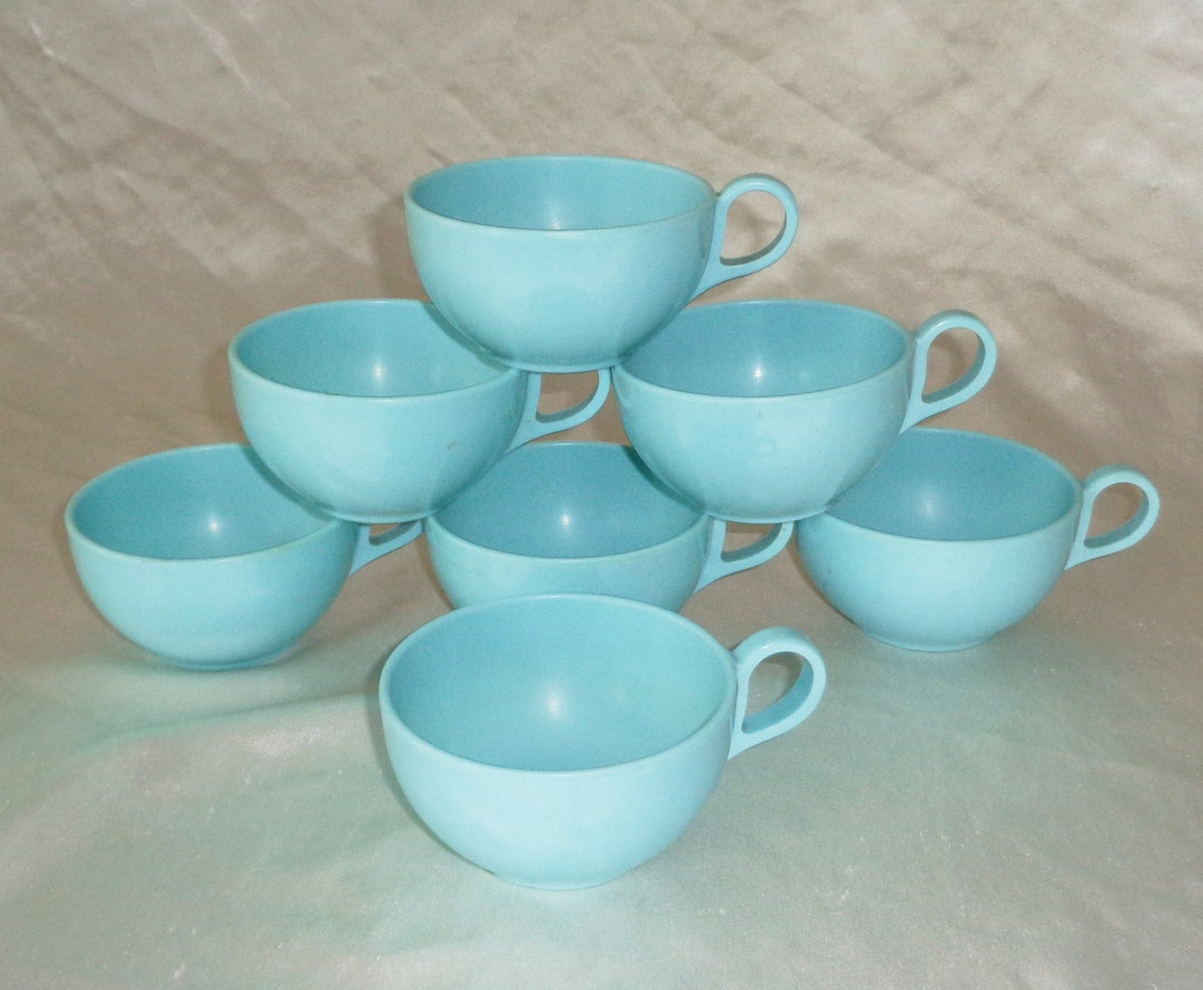 7 Vintage Teal Blue Green Melmac Round Coffee Cups, Unsigned - Etsy