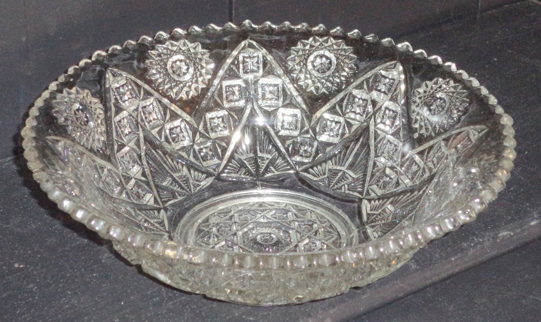 Pinwheel Hobstar Pattern Center Serving Bowl 9.5x3in Vintage Pressed ...