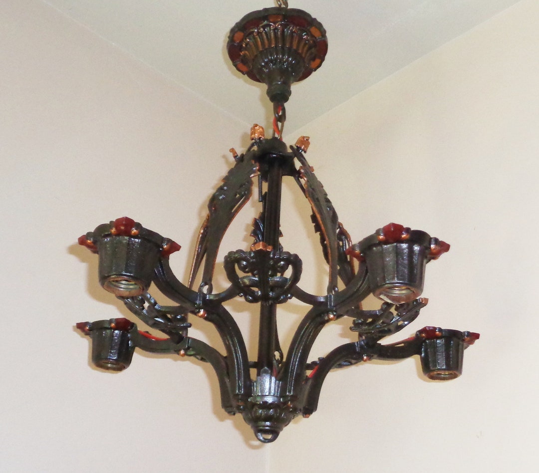 Moe Bridges Riddle Co Chandelier RARE Antique 1920s Art Nouveau 5 Bulb ...